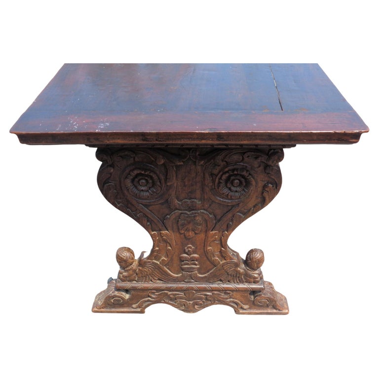 19th Century Italian Renaissance Style Carved Walnut Library Table For ...