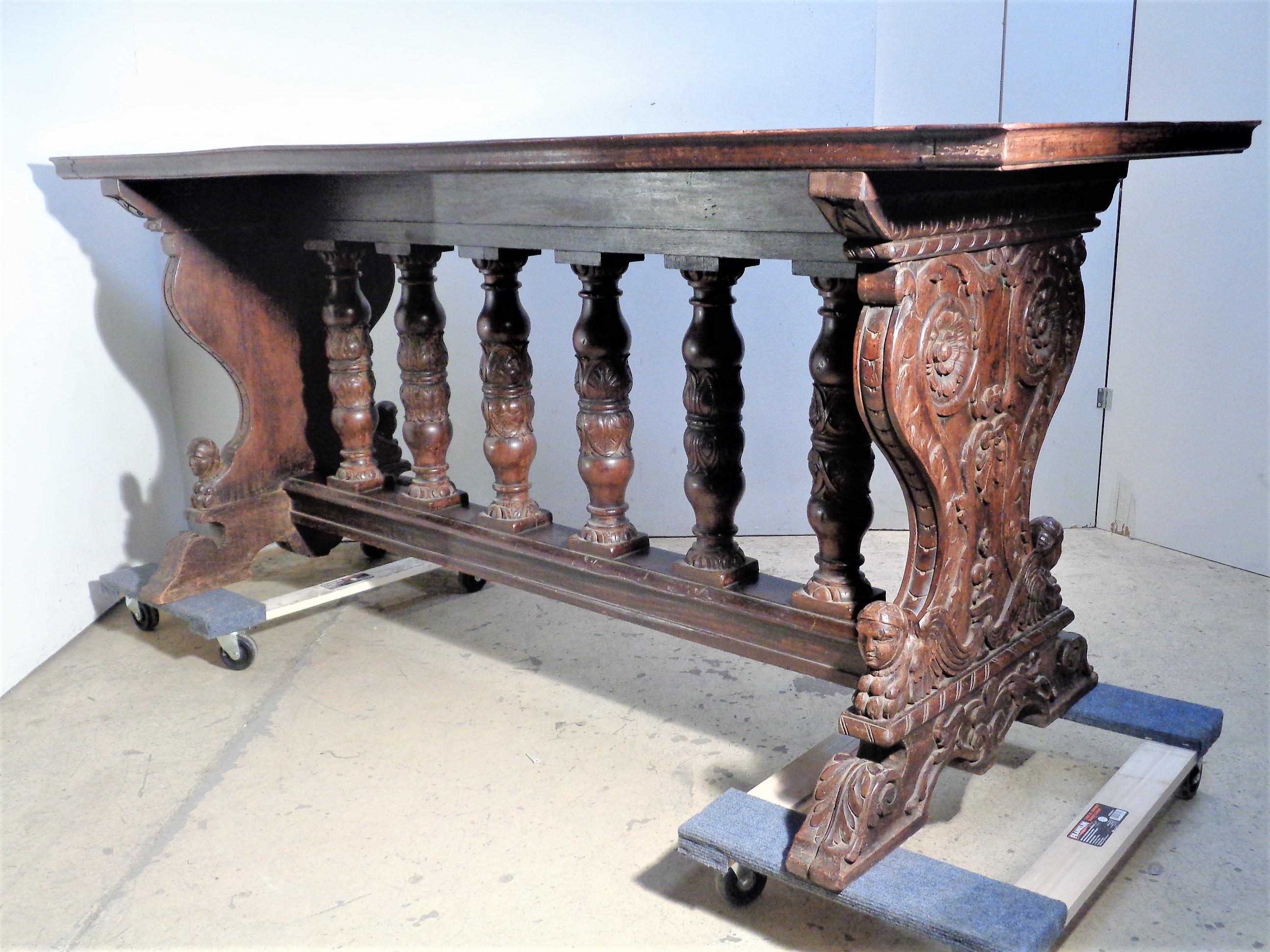 19th Century Italian Renaissance Style Carved Walnut Library Table For ...