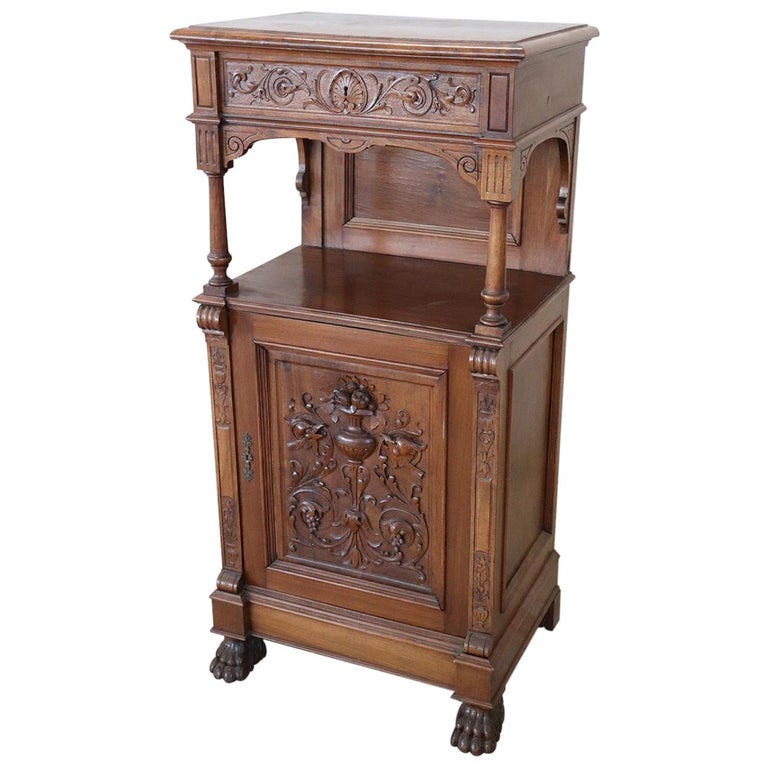19th Century Italian Renaissance Style Carved Walnut Small Cabinet at ...