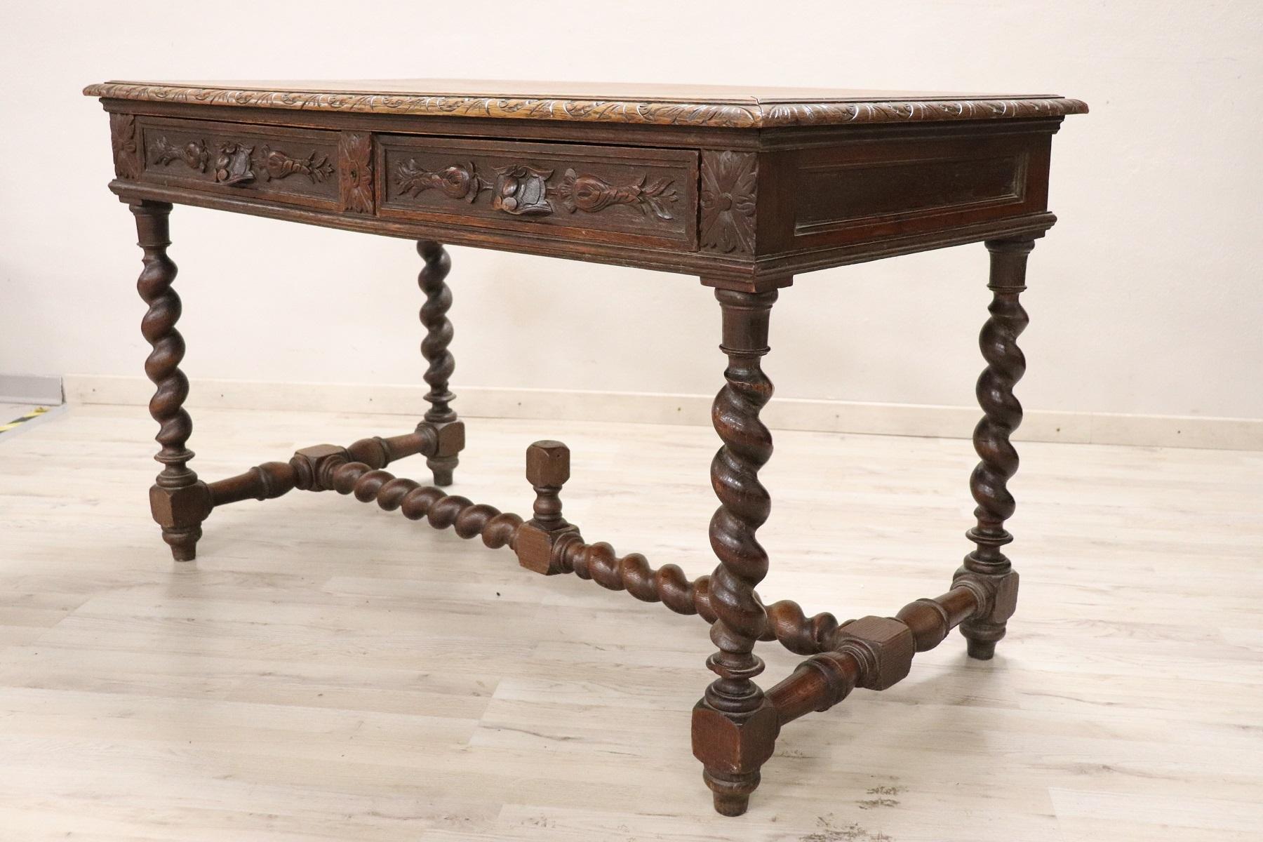 19th Century Italian Renaissance Style Carved Oak Wood Writing Desk For ...