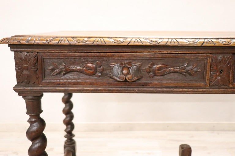 19th Century Italian Renaissance Style Carved Oak Wood Writing Desk For ...