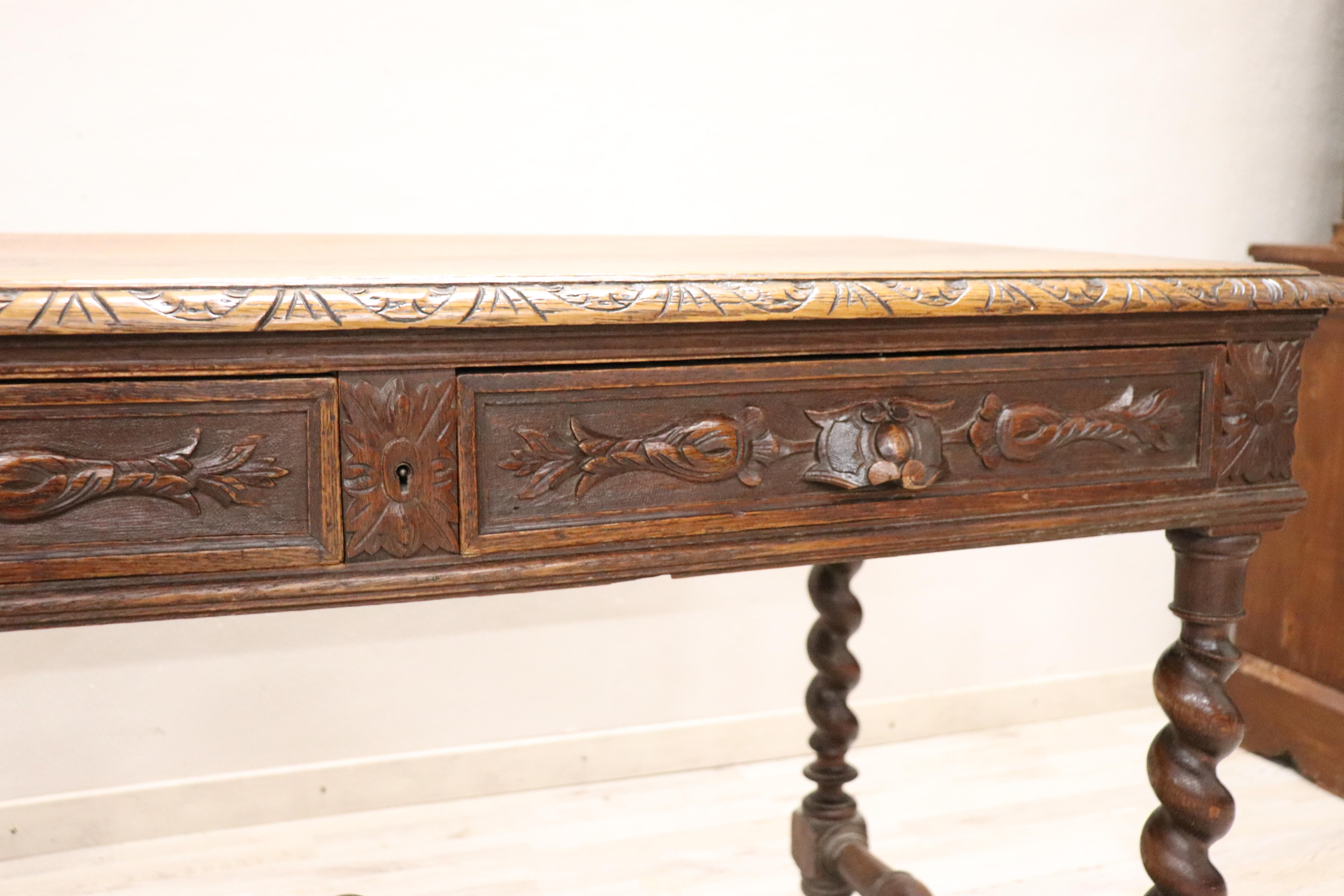 19th Century Italian Renaissance Style Carved Oak Wood Writing Desk For ...