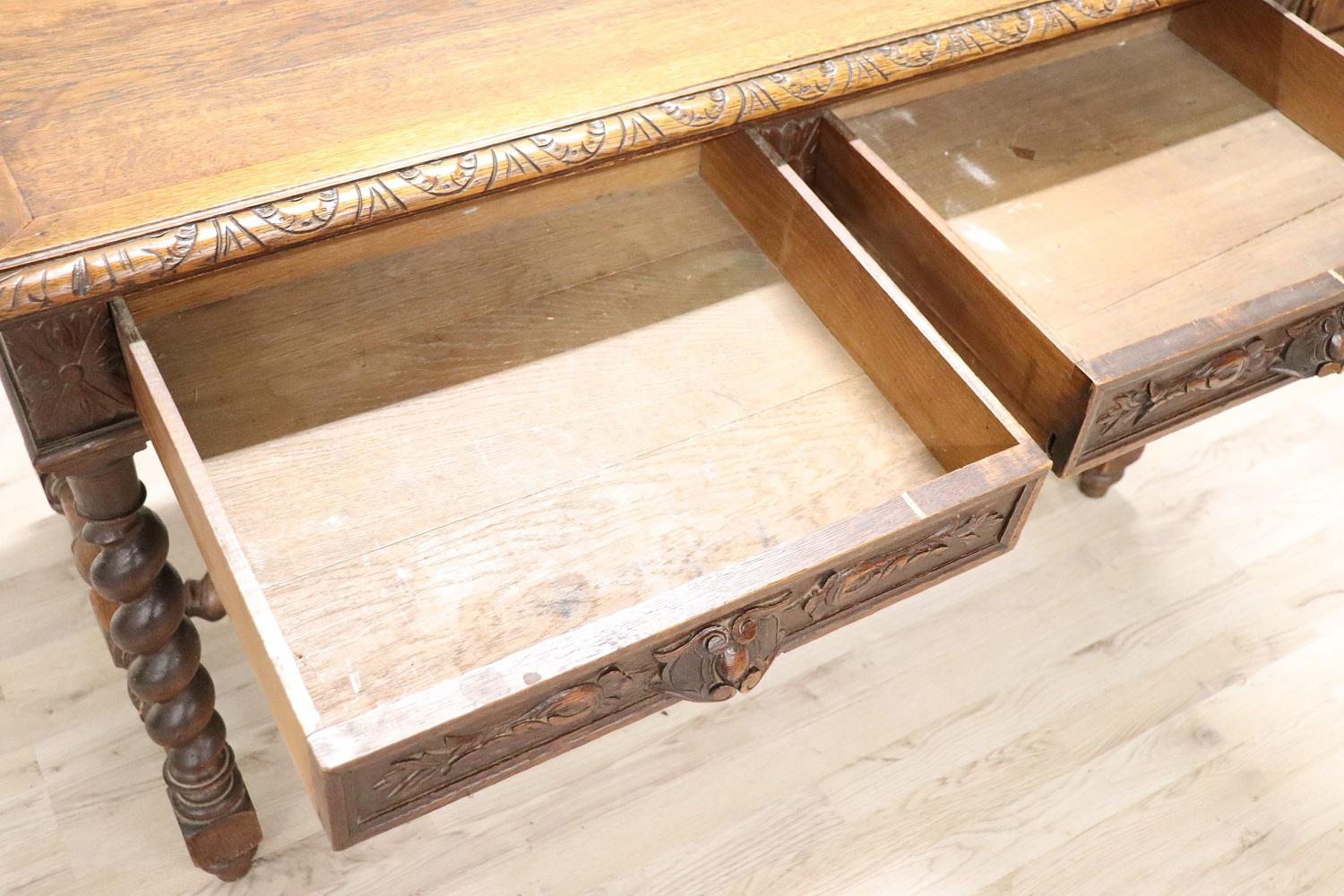 19th Century Italian Renaissance Style Carved Oak Wood Writing Desk For ...