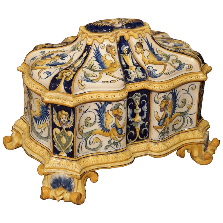19th Century Italian Renaissance Style Majolica Box at 1stDibs