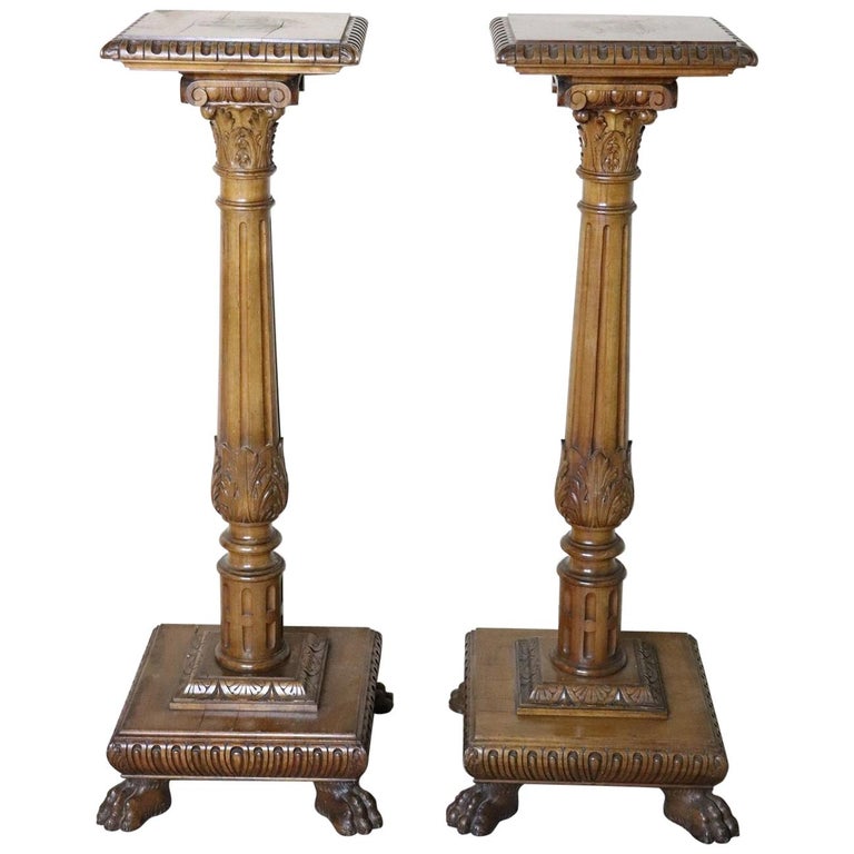 19th Century Italian Renaissance Style Walnut Carved Pair of Columns at ...