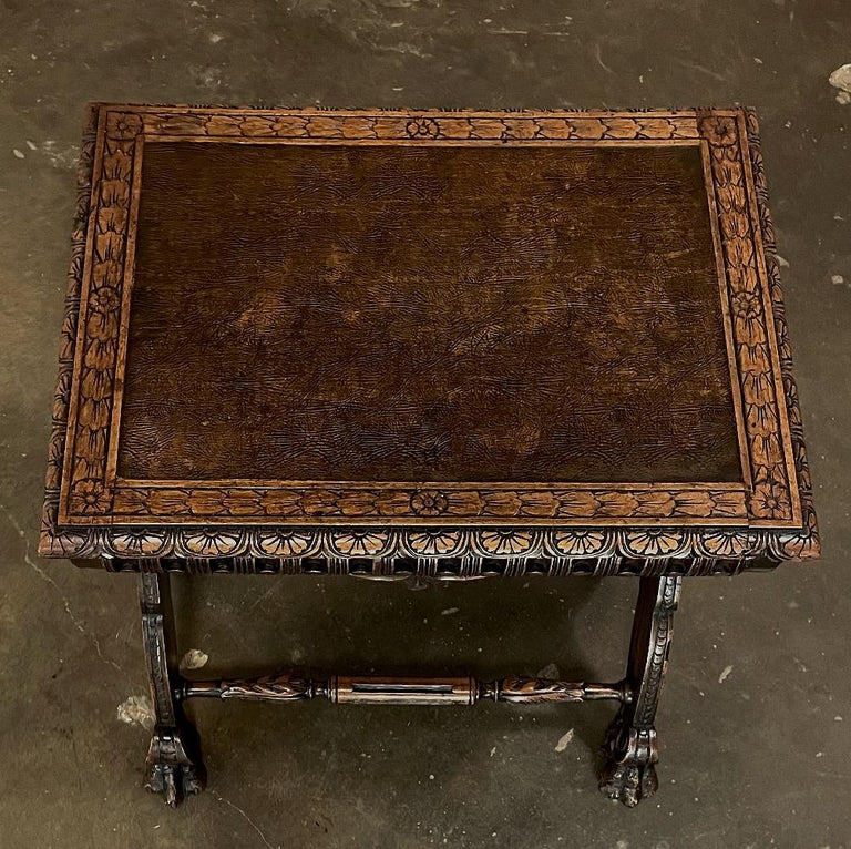 19th Century Italian Renaissance Walnut Leather Top End Table at 1stDibs