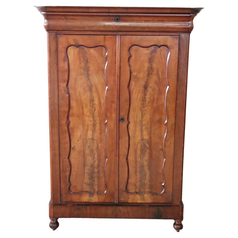 19th Century Italian Solid Walnut Wood Antique Low Wardrobe or Armoire ...