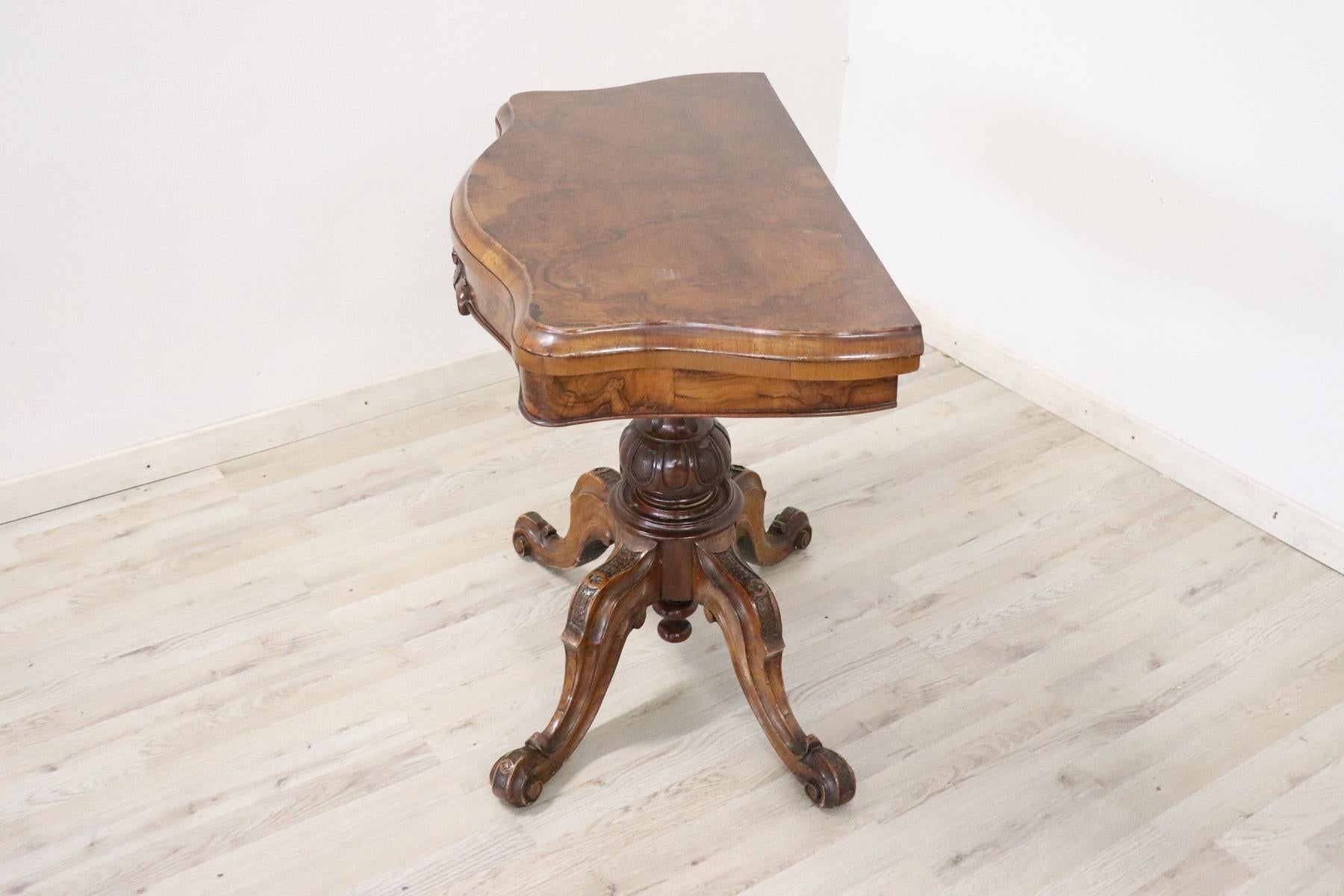 19th Century Italian Walnut Carved and Burl Game Table at 1stDibs
