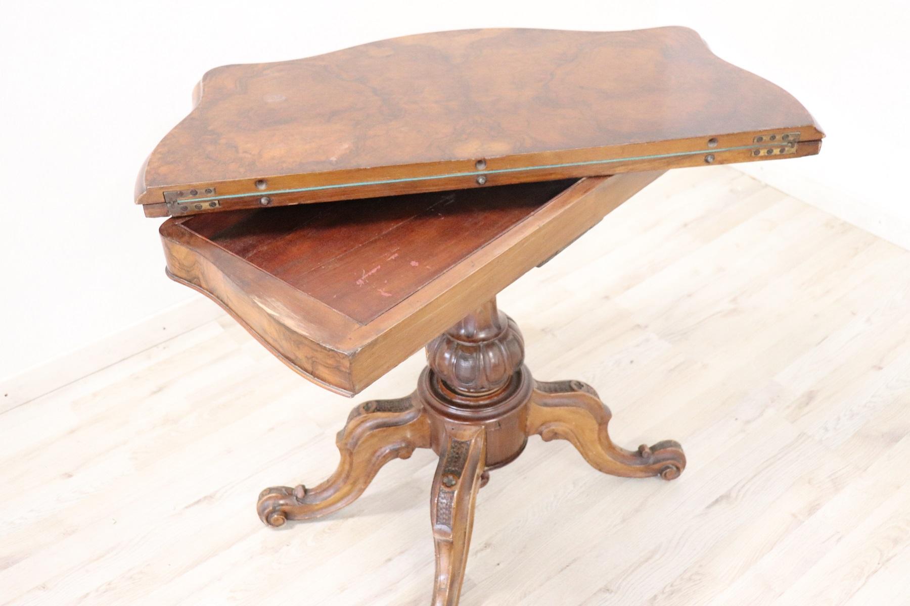19th Century Italian Walnut Carved and Burl Game Table at 1stDibs