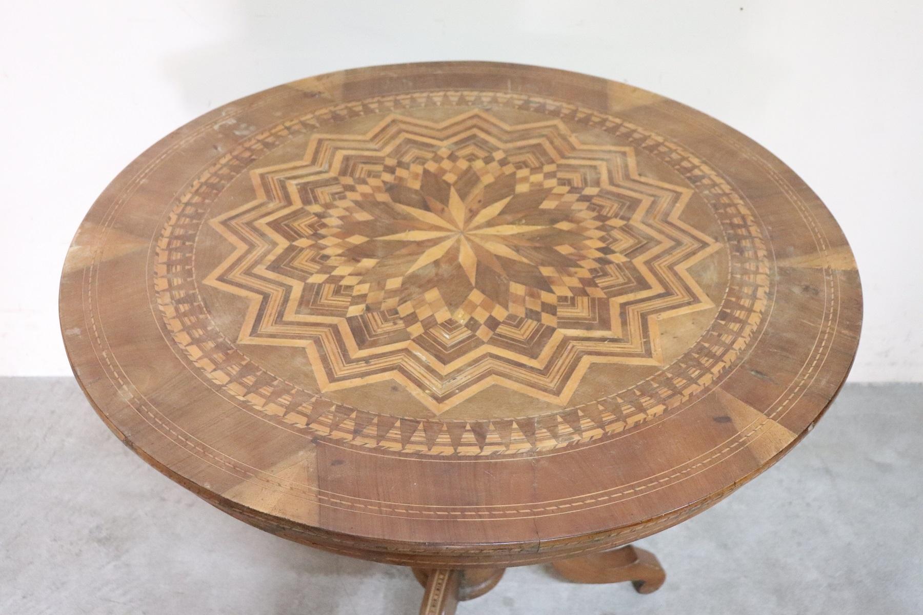 19th Century Italian Walnut Inlay Antique Round Center Table or ...