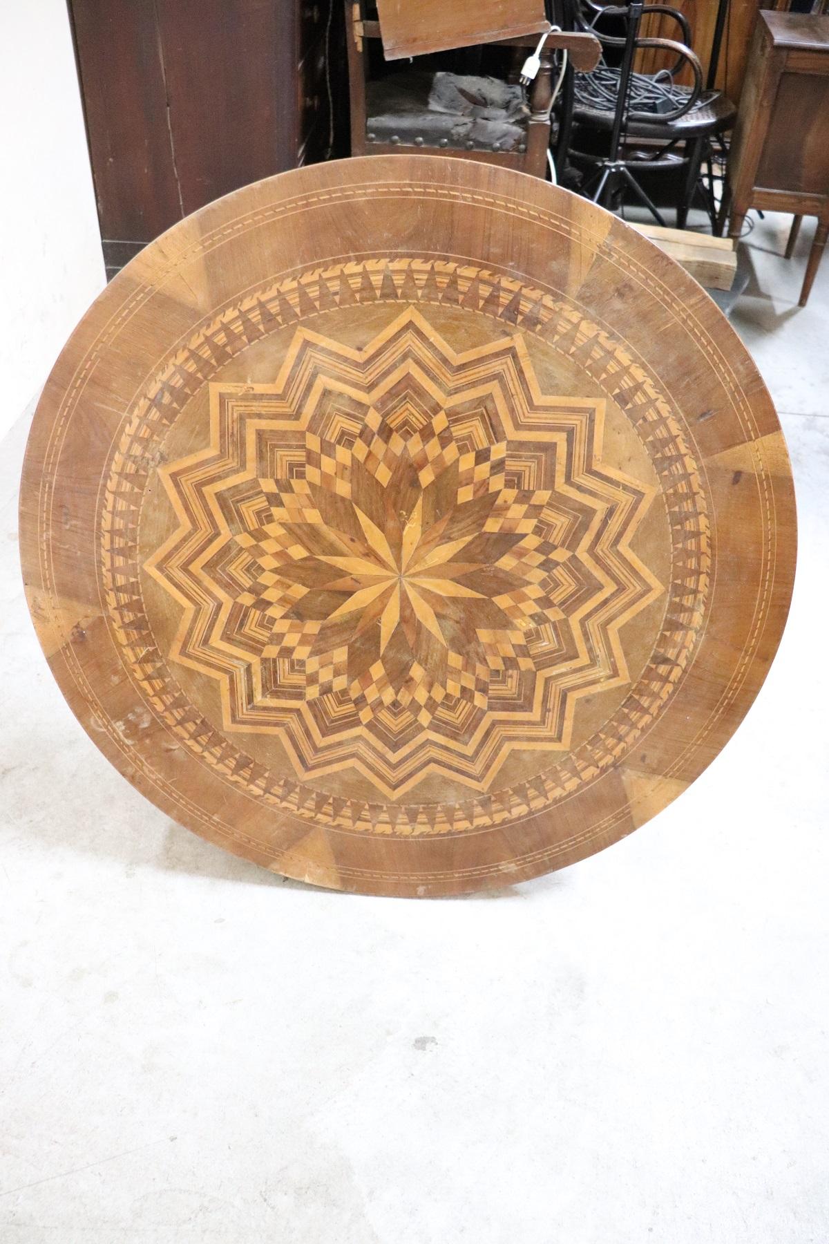 19th Century Italian Walnut Inlay Antique Round Center Table or ...
