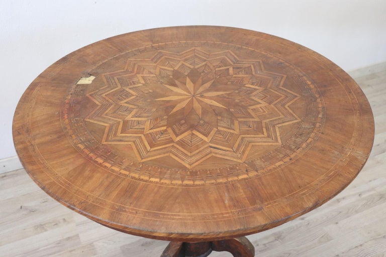 19th Century Italian Walnut Inlay Round Center Table or Pedestal Table ...