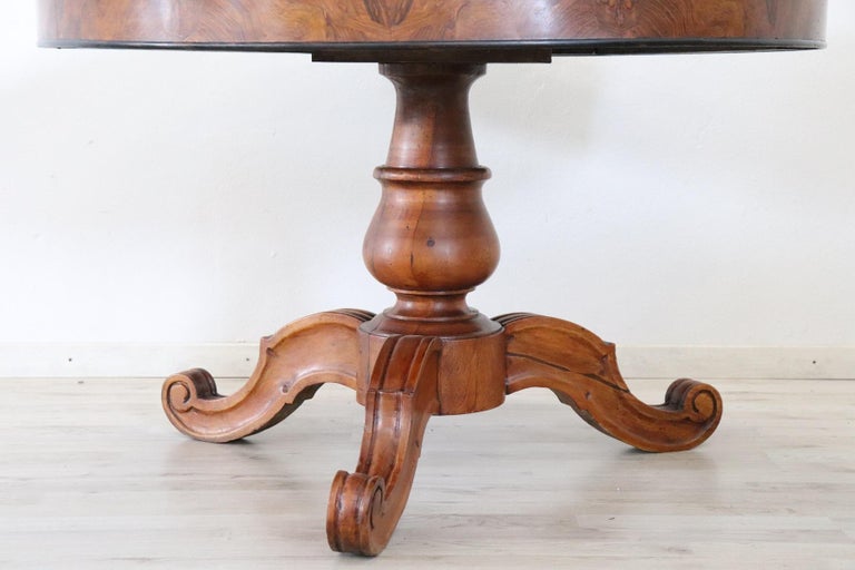 19th Century Italian Walnut Inlay Round Center Table or Pedestal Table ...