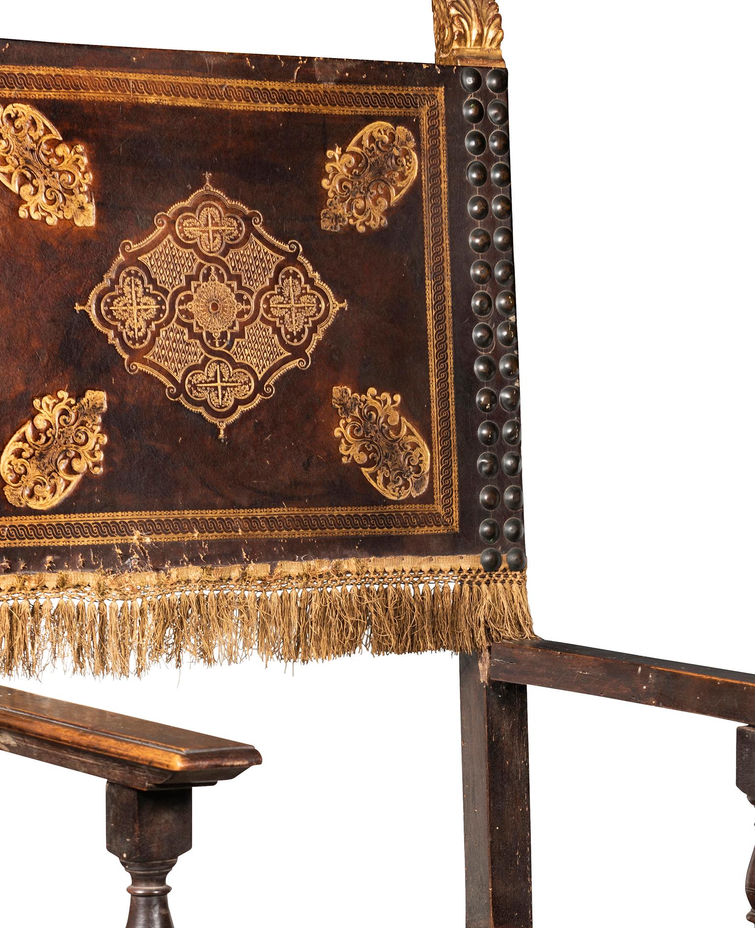 19th Century Italian Walnut Leather Upholstered and Studded Cardinals ...