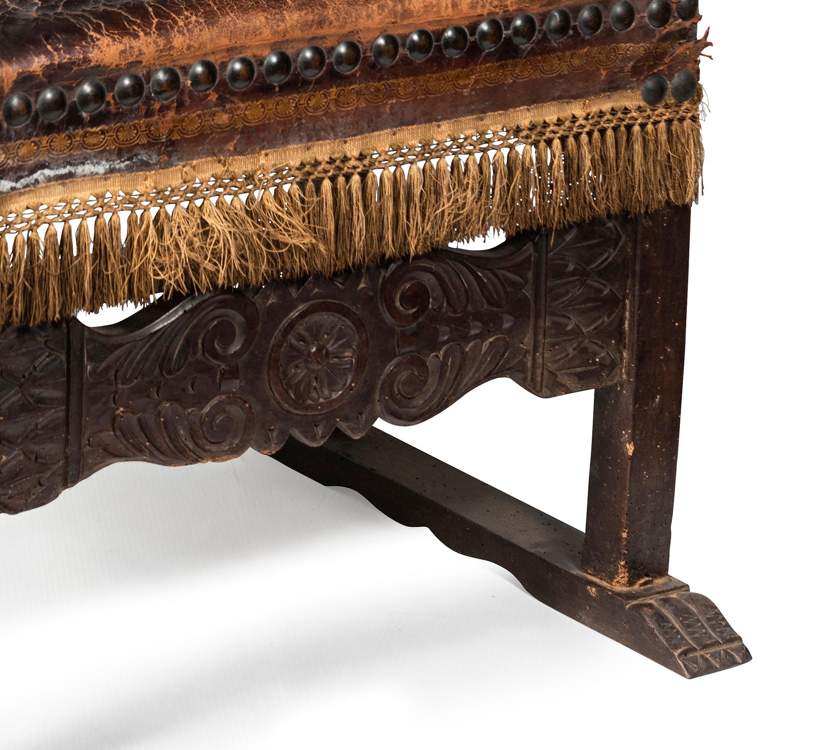 19th Century Italian Walnut Leather Upholstered and Studded Cardinals ...