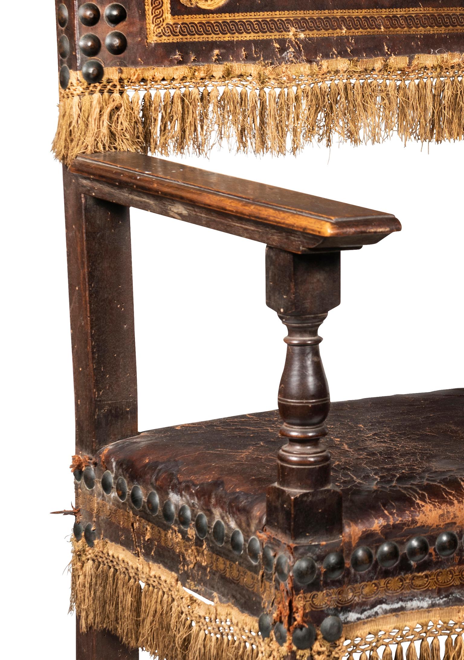 19th Century Italian Walnut Leather Upholstered and Studded Cardinals ...