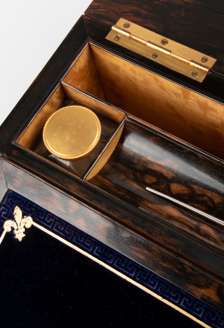 19th Century Italian Writing Box with Macassar Veneer and Silver Mounts ...
