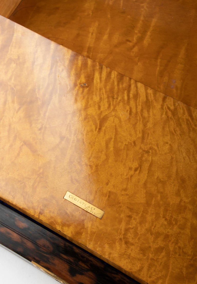 19th Century Italian Writing Box with Macassar Veneer and Silver Mounts ...