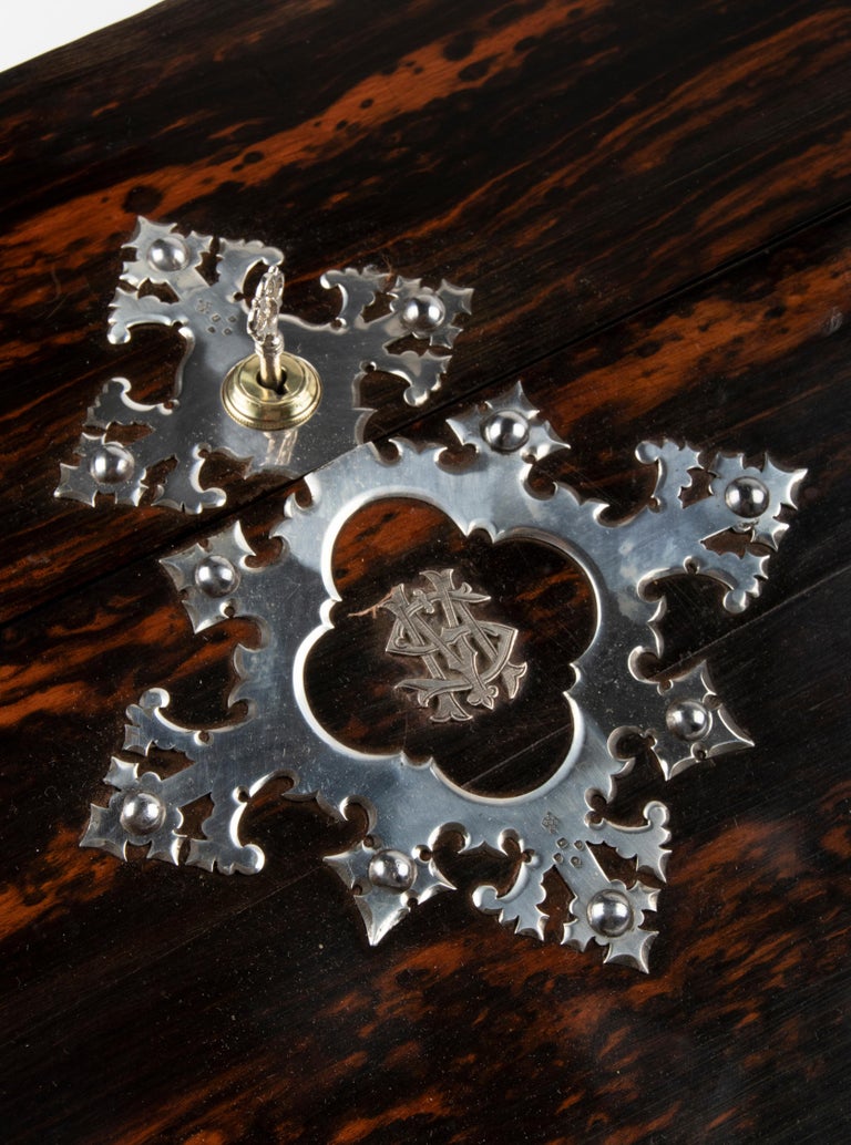 19th Century Italian Writing Box with Macassar Veneer and Silver Mounts ...