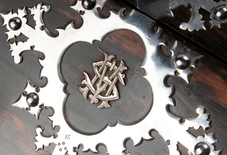 19th Century Italian Writing Box with Macassar Veneer and Silver Mounts ...