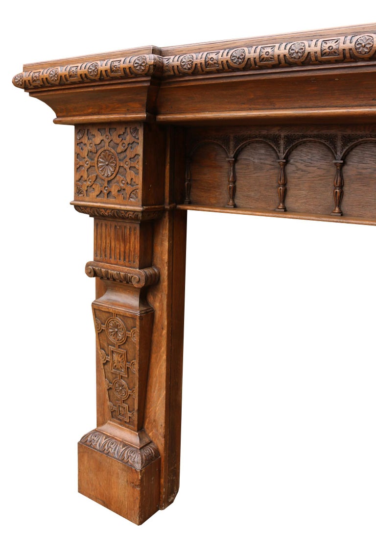 19th Century Jacobean Style Carved Oak Fire Mantel For Sale at 1stDibs