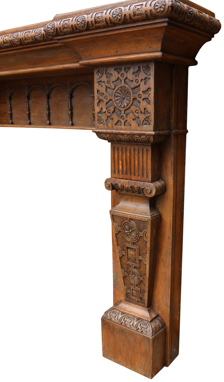 19th Century Jacobean Style Carved Oak Fire Mantel For Sale at 1stDibs