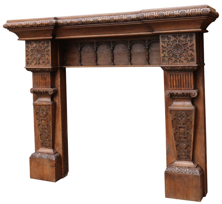 19th Century Jacobean Style Carved Oak Fire Mantel For Sale at 1stDibs