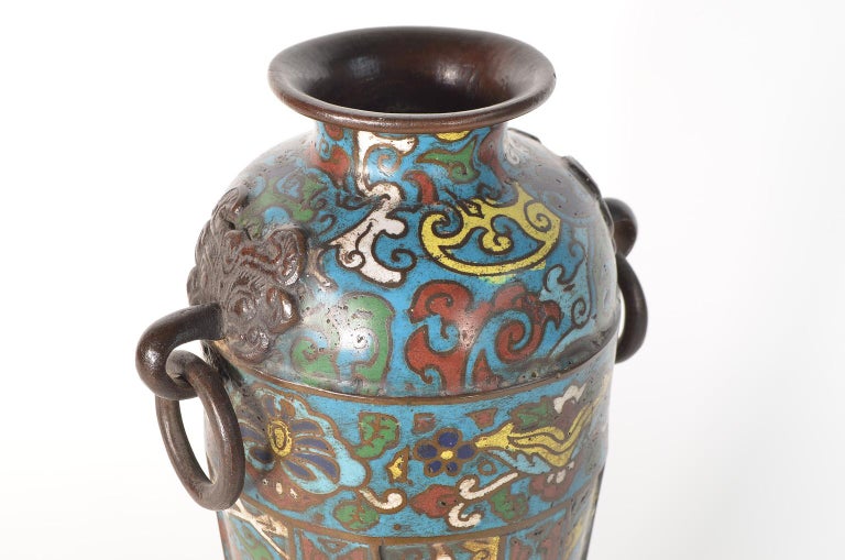 Circa 1900 Japanese Bronze Champleve Enamel Vase Meiji Period , Antik ...