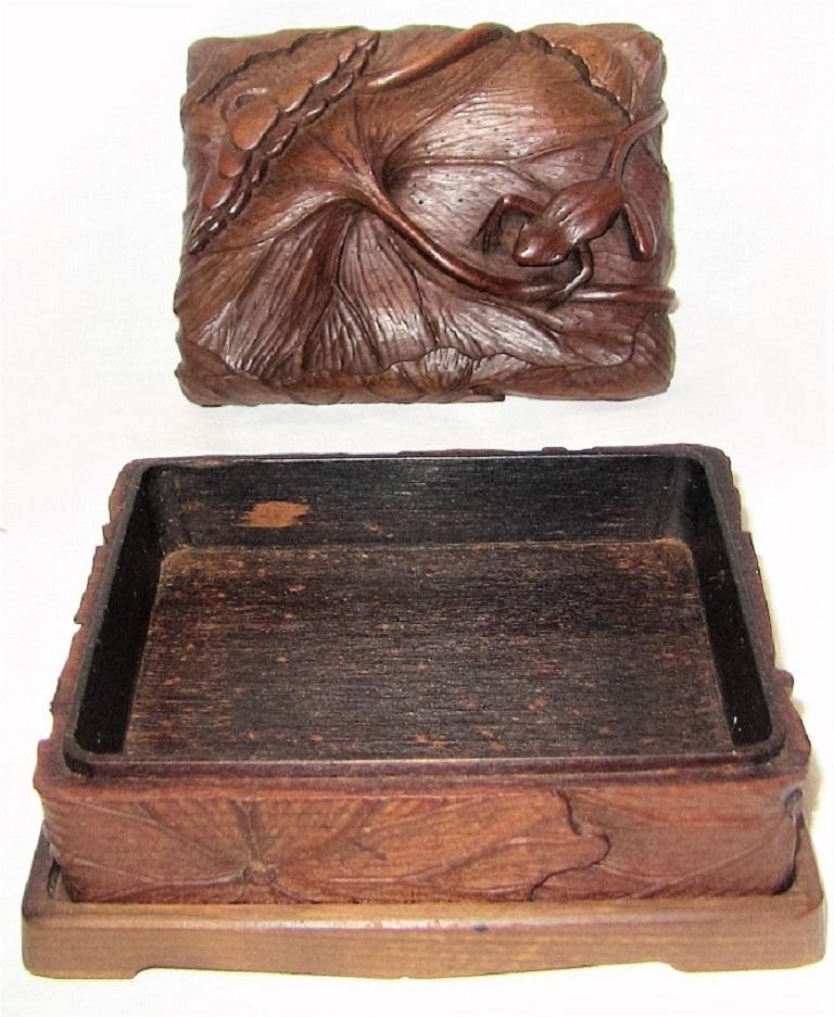 19th Century Japanese Carved Frog and Waterlily Wooden Box at 1stDibs ...
