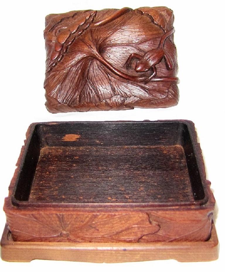 19th Century Japanese Carved Frog and Waterlily Wooden Box at 1stDibs ...