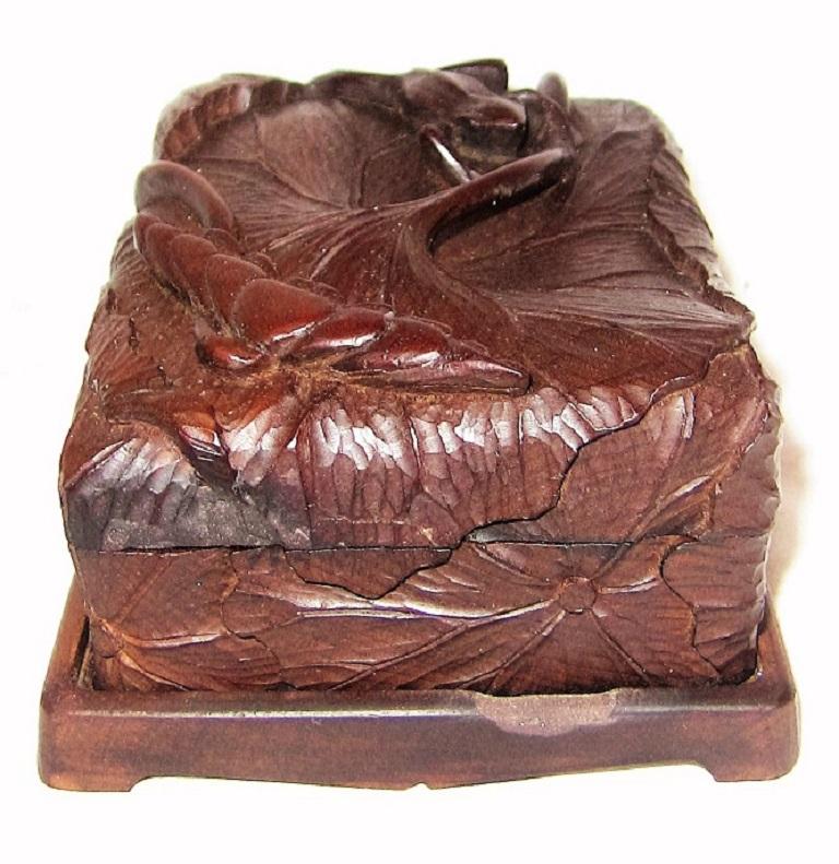 19th Century Japanese Carved Frog and Waterlily Wooden Box at 1stDibs ...