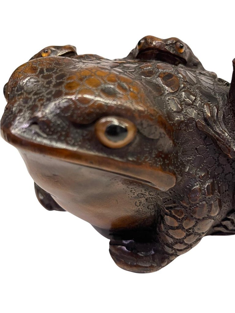 19th Century Japanese Carved Wood Sculpture of Toads Edo Period Signed ...