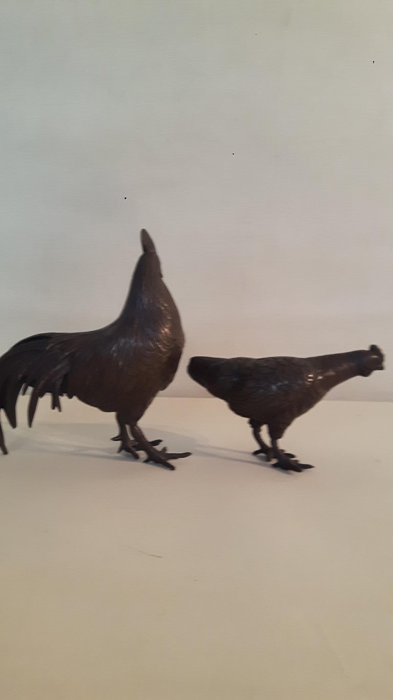19th Century Japanese Cockerel and Chicken For Sale at 1stDibs