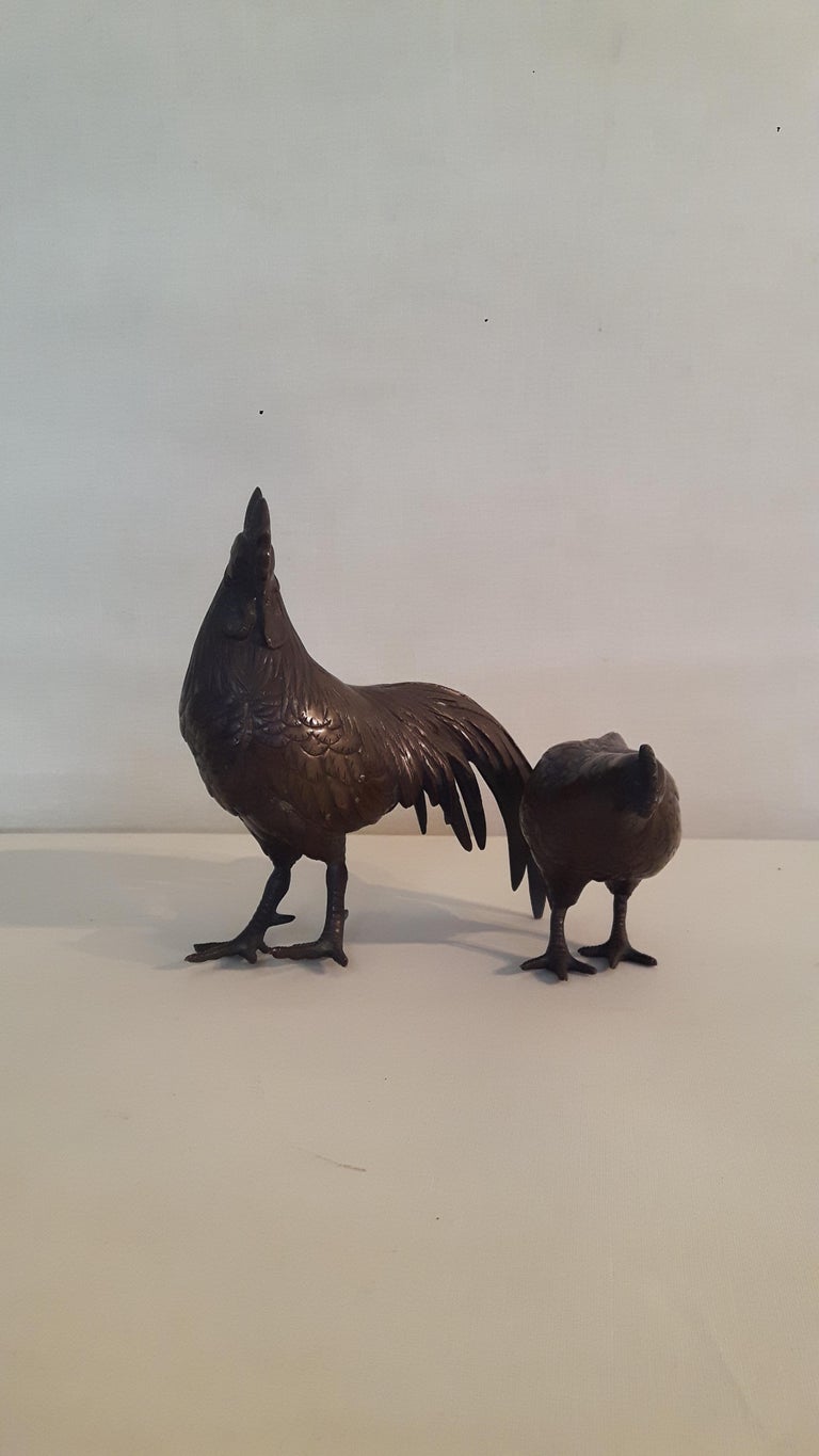 19th Century Japanese Cockerel and Chicken For Sale at 1stDibs
