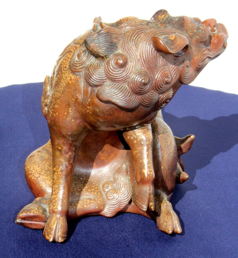 19th Century Japanese Earthenware Foo Dog Lion Dragon For Sale at ...