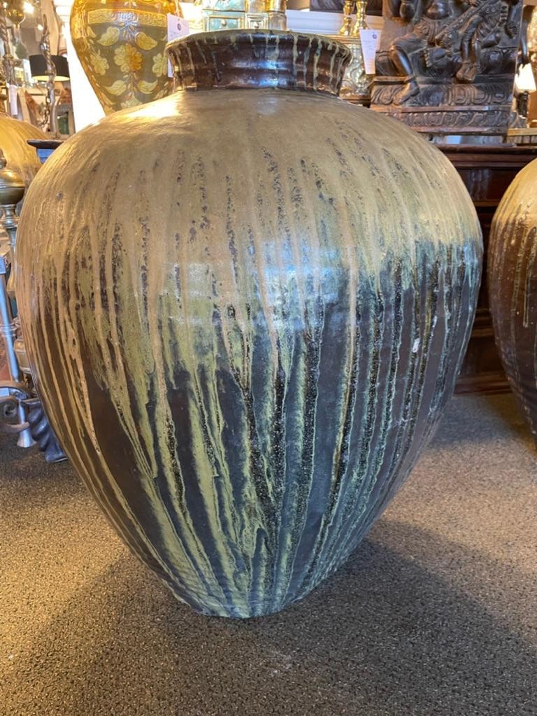 19th Century Japanese Green Glazed Ceramic Storage Jar, Large Scale For ...