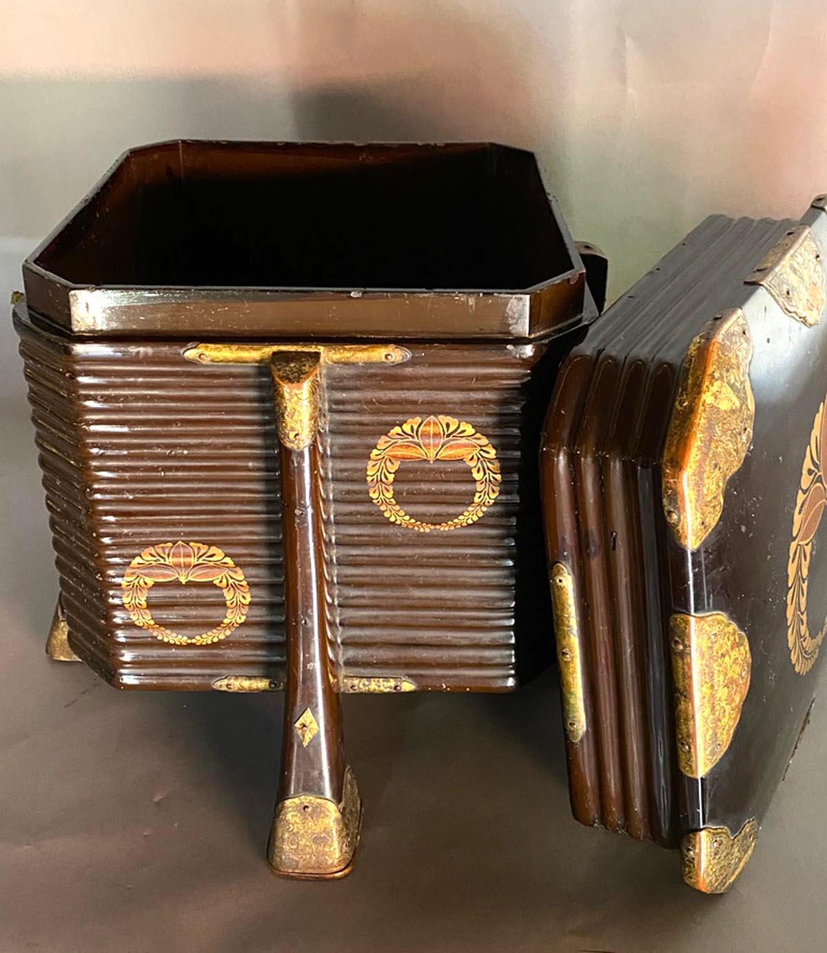 19th Century Japanese Hokkai, Lacquered Decorative Box in Gold and ...