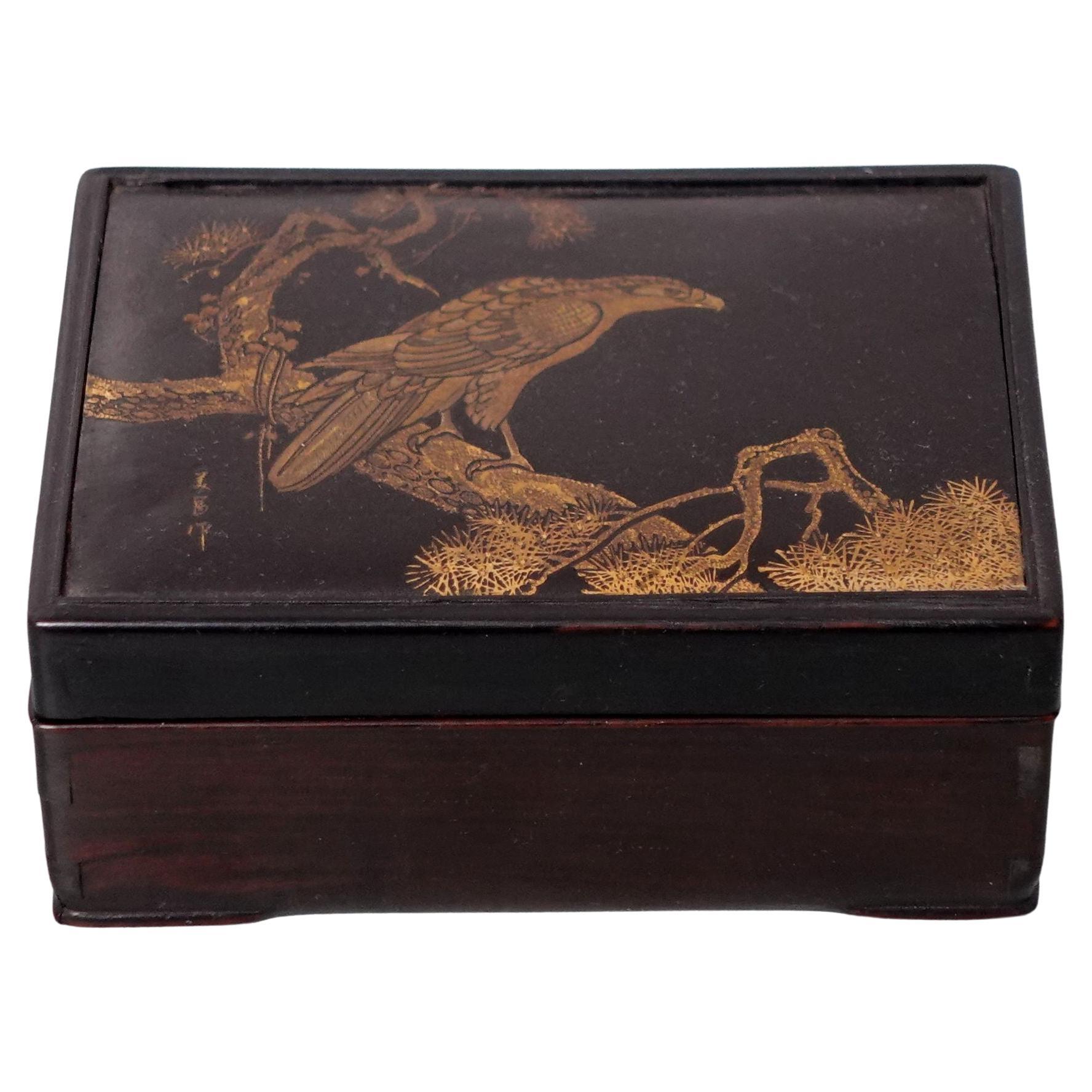 Miniature Japanese Lacquer Ebony Hokkai Hat Box For Sale at 1stDibs