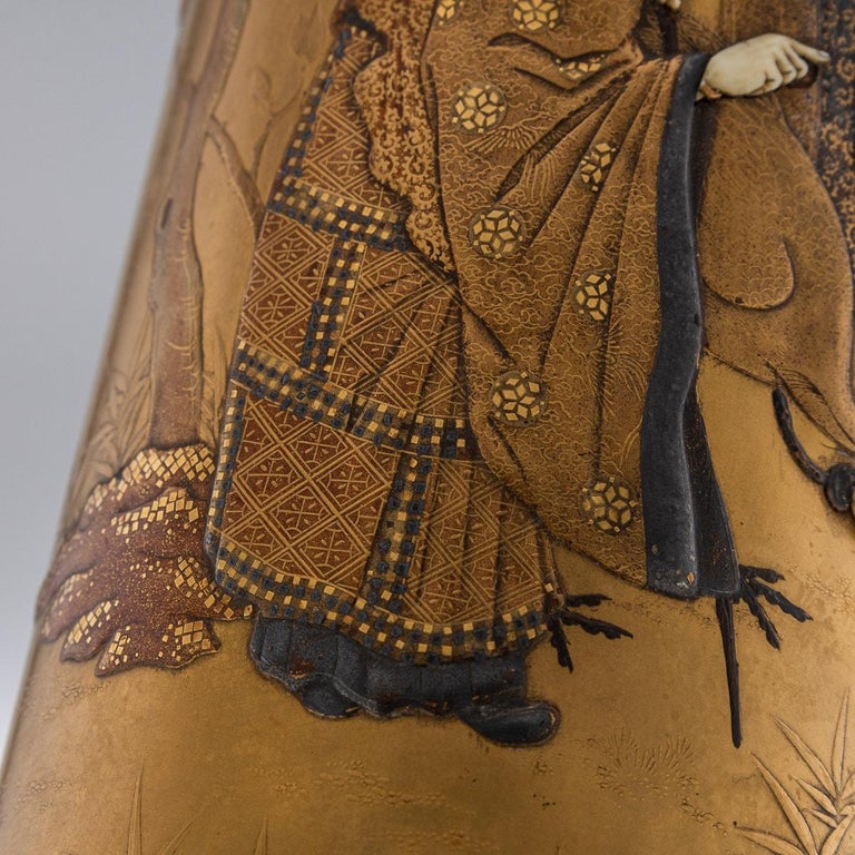 19th Century Japanese Meiji Period Gold Lacquer and Shibayama Vases, c ...