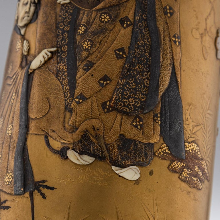 19th Century Japanese Meiji Period Gold Lacquer and Shibayama Vases, c ...