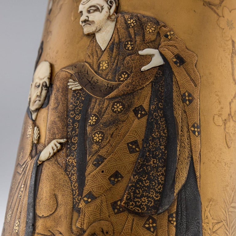 19th Century Japanese Meiji Period Gold Lacquer and Shibayama Vases, c ...