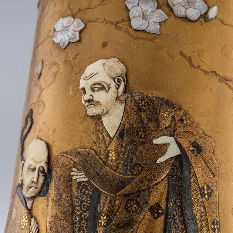 19th Century Japanese Meiji Period Gold Lacquer and Shibayama Vases, c ...