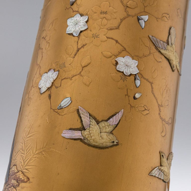19th Century Japanese Meiji Period Gold Lacquer and Shibayama Vases, c ...