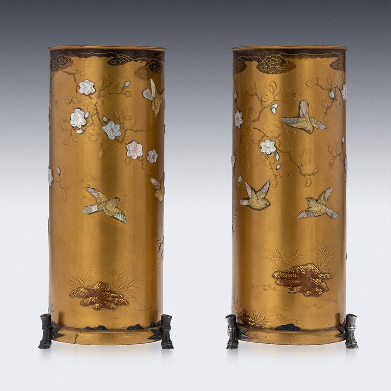 19th Century Japanese Meiji Period Gold Lacquer and Shibayama Vases, c ...
