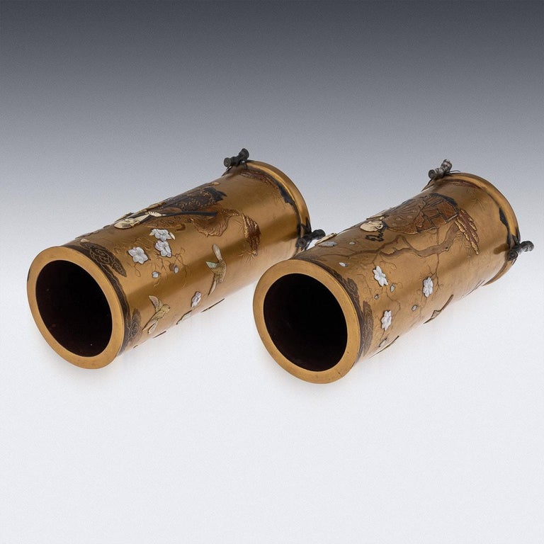 19th Century Japanese Meiji Period Gold Lacquer and Shibayama Vases, c ...