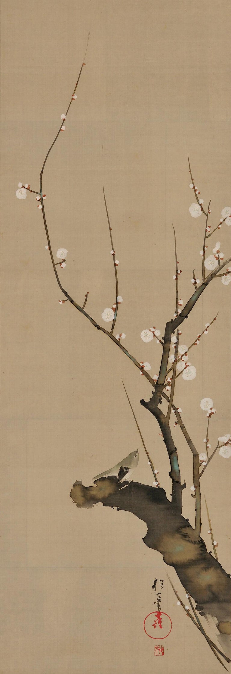 19th Century Japanese Scroll Pair, Plum and Autumn Moon by Sakai Hoitsu ...