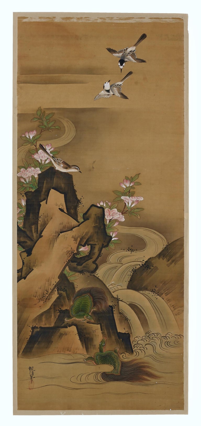 19th Century Japanese Silk Painting by Kano Chikanobu, Turtles and ...