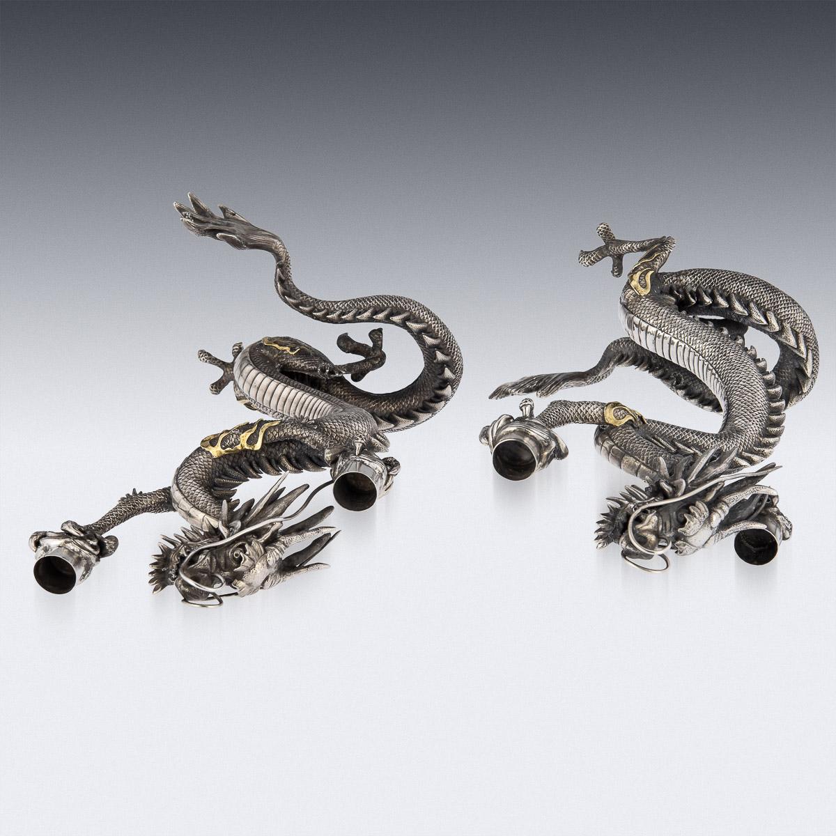 19th Century Japanese Solid Silver Dragon Candelabras, Yoshimune, C ...