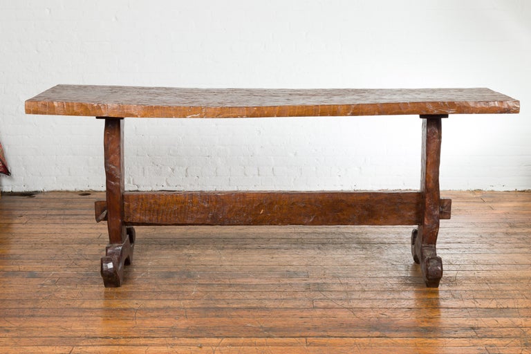19th Century Javanese Wood Console Table with Trestle Base and Rustic ...