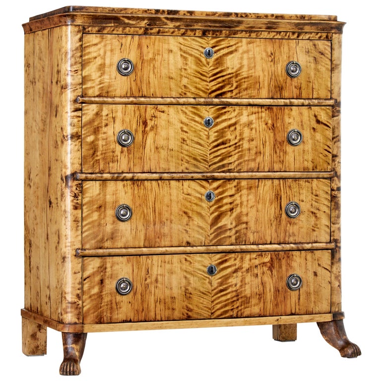 19th Century Karl Johan Period Birch Chest of Drawers at 1stDibs
